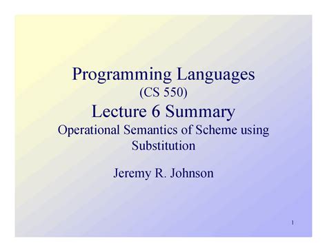 Operational Semantics Of Scheme Using Substitution Paper Cs 550