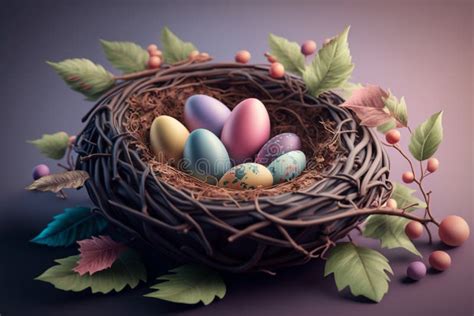 Bonitos Huevos De Pascua En Un Nido Entre Elementos Naturales Como