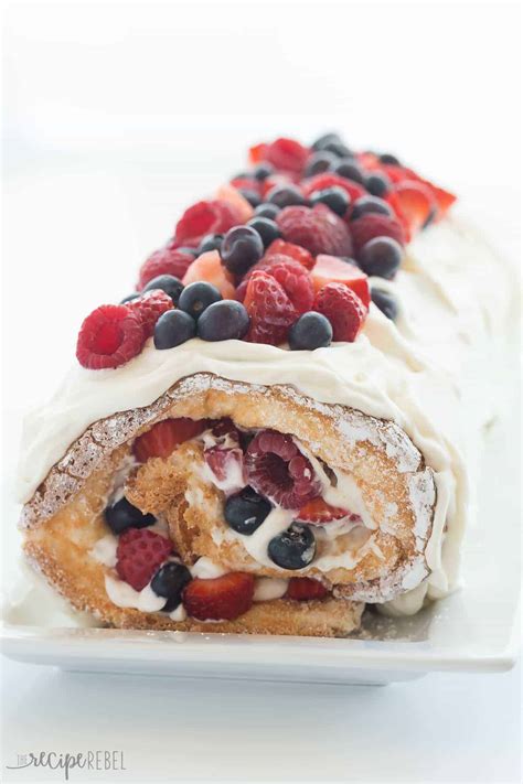 Berry Angel Food Cake Roll Red White And Blue Dessert