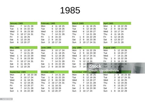 Year 1985 Calendar In English Stock Illustration Download Image Now