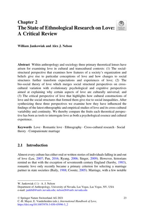 Pdf The State Of Ethnological Research On Love A Critical Review