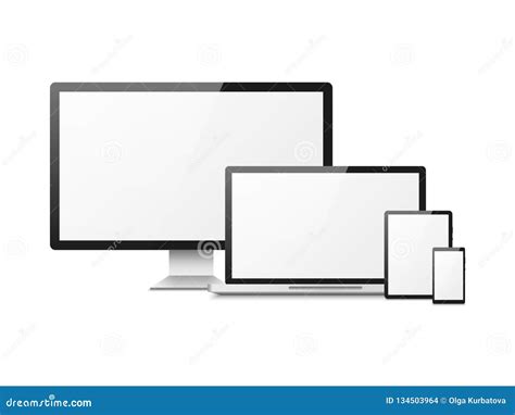 Realistic Computer Devices Laptop Tablet Phone Smartphone Monitor