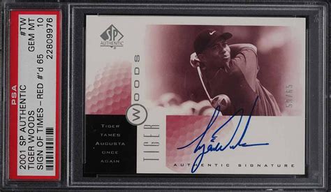 2001 Sp Authentic Sign Of Times Red Golf Tiger Woods Rookie Auto 65