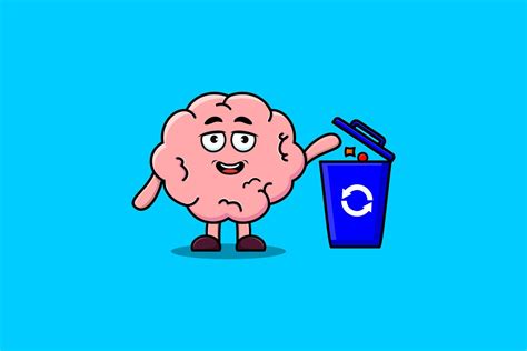 Cute Cartoon Brain Throwing Trash In The Trash 14272647 Vector Art At
