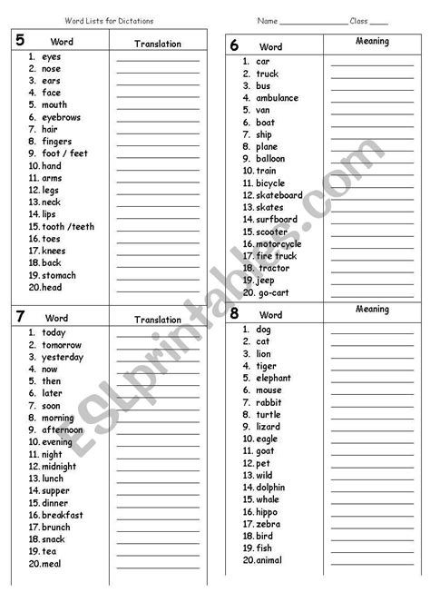 List Of Dictation Words For Grade 1 Free Math Worksheet Printable