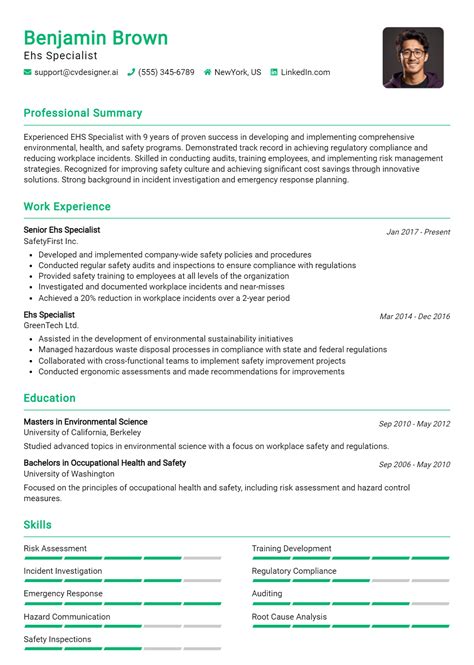Ehs Specialist Resume Example For 2025 How To Craft A Winning Cv Cvdesigner Ai