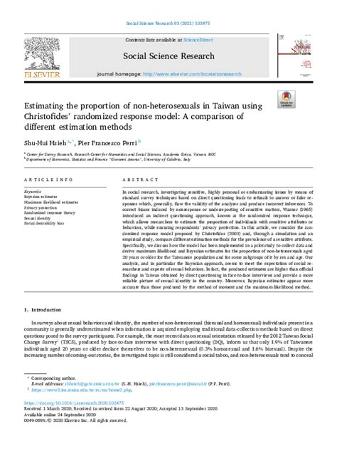 Pdf Estimating The Proportion Of Non Heterosexuals In Taiwan Using Christofides Randomized