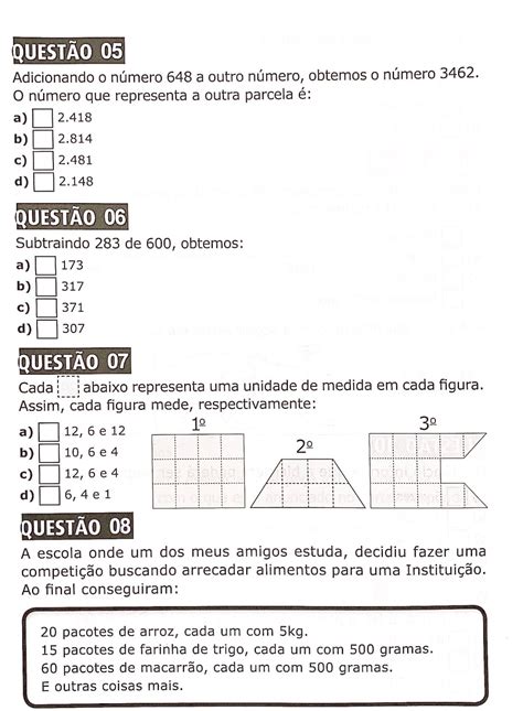 Prova De Matematica 5 Ano Com Gabarito Cultura Notícias