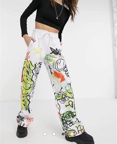 Jaded London Relaxed Wide Leg Joggers In Grafitti Print Asos