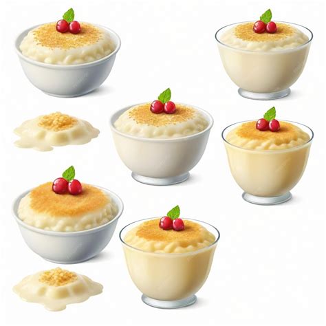 Premium Vector Rice Pudding Vector Set White Background Isolated A High