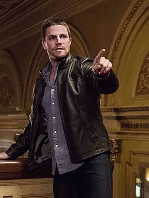 Shop Arrow Oliver Queen Black Leather Jacket The Movie Fashion