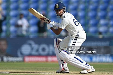 Indias Yashasvi Jaiswal Watches The Ball After Playing A Shot Uring