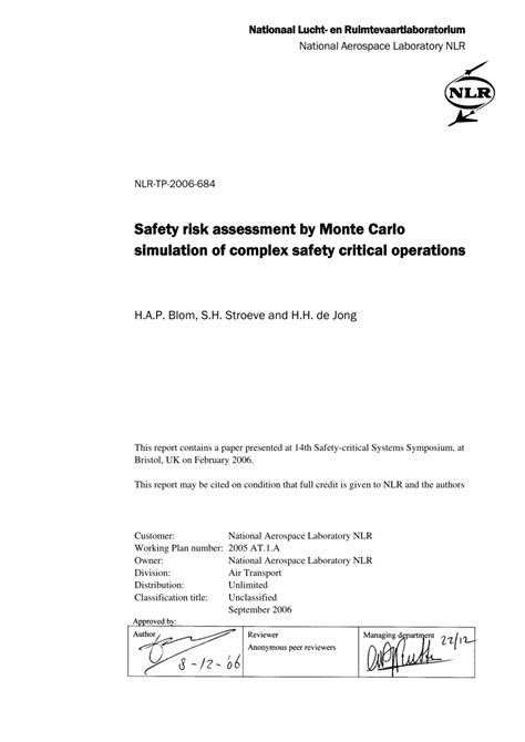 Pdf Safety Risk Assessment By Monte Carlo Simulation Of Complex Safety Critical Operations