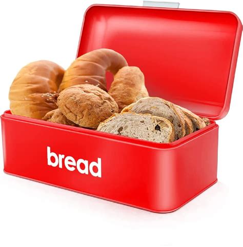 Bread Box Red Bread Metal Storage Kitchen Décor Container Bin For