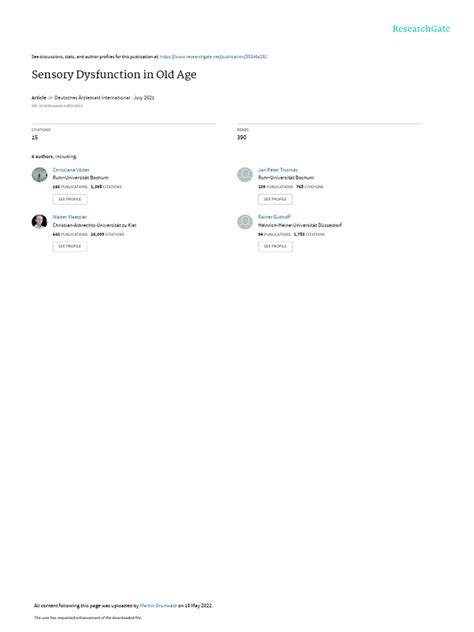 Sensory Dysfunction In Old Age Pdf Hearing Loss Neurology