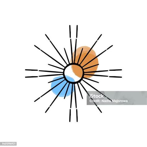 검은 선으로 그려진 추상 태양 손의 벡터 그림 수채화 물감의 착색 된 반점 동위 원소 천체 점성술에 대 한 로고 수채화 물감에 대한 스톡 벡터 아트 및 기타 이미지 Istock