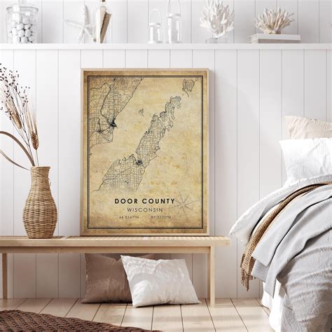 Door County Map Print Door County Map Wisconsin Map Art Door