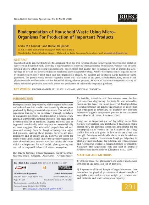 Pdf Biodegradation Of Household Waste Using Micro Organisms For