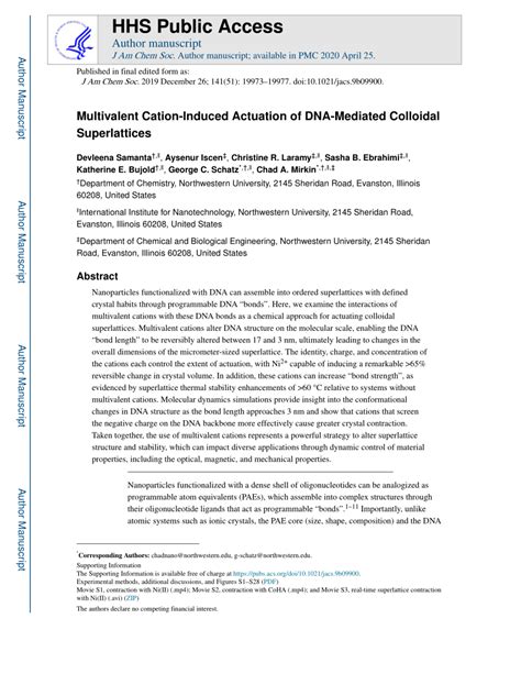 Pdf Multivalent Cation Induced Actuation Of Dna Mediated Colloidal