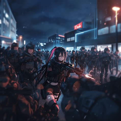 Night Siege Anime Girl With Rifle Amid Armies Chatbotsplace
