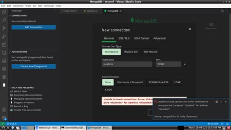 unknown or unsupported transport disabled in mongodb for vscode · issue