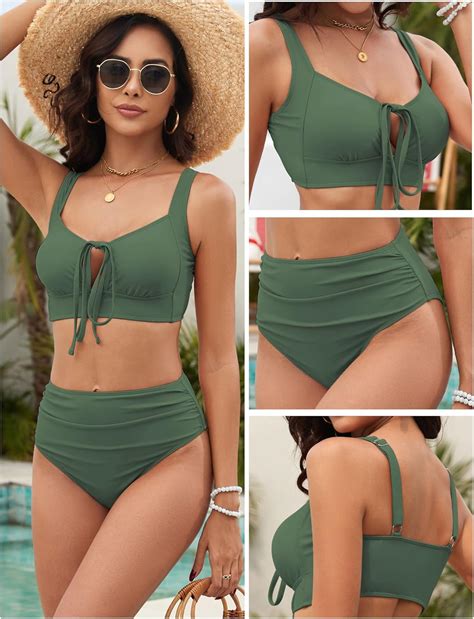 Zaful Womens High Waisted Bikini Two Piece Tummy Control Swimsuits Lace
