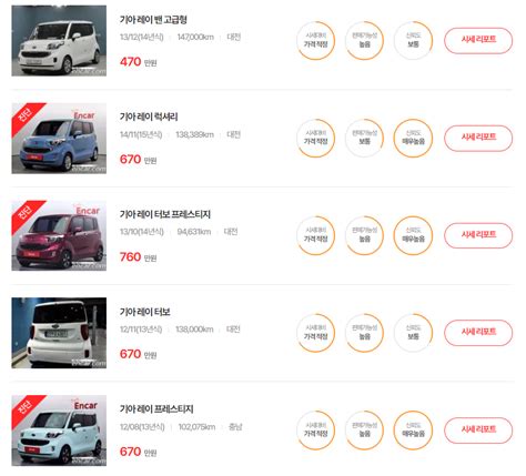 레이 중고차 가격 시세 11 ~ 23년 중고차 시세표 정리 자동차보험 비교 사이트