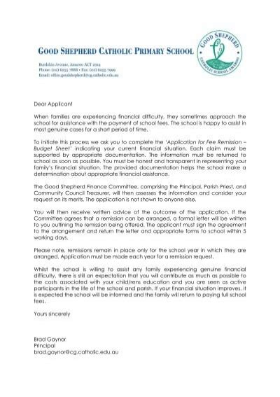 Fee Remission Request Form Good Shepherd Catholic Primary