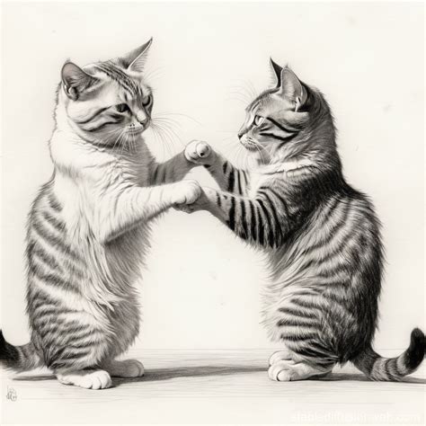 Pencil Sketch Of 2 Black Cats Playing With Yarn Prompts Stable