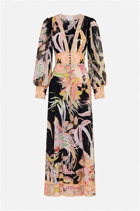 Camilla Lady Of The Moon Shaped Waistband Dress W Gathered Sleeves