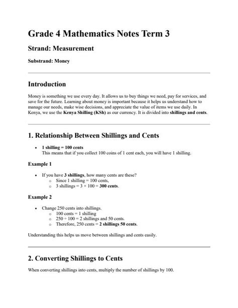Grade 4 Mathematics Notes Term 3