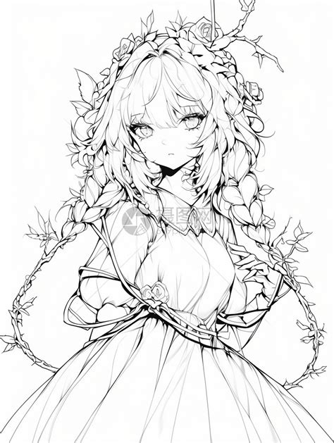 线稿风小清新漂亮的长发卡通小公主插画图片下载 正版图片402609617 摄图网