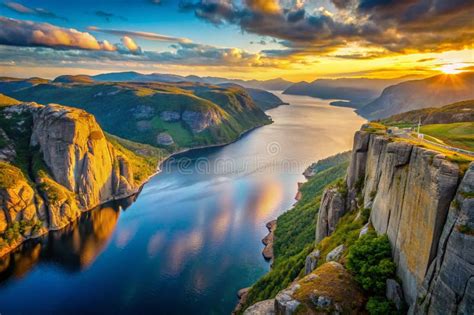 Aerial Panorama Of Preikestolen Pulpit Rock And The Majestic Norwegian