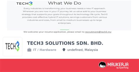 Tech3 Solutions Sdn Bhd Company Overview And Details Maukerja