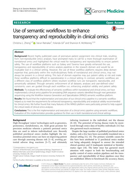 PDF Use Of Semantic Workflows To Enhance Transparency And Reproducibility In Clinical Omics
