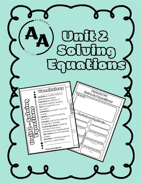 Pre Algebra Unit 2 Solving Equations Interactive Notebook Pages