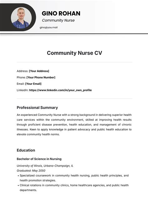 Free Community Nurse Cv Template To Edit Online