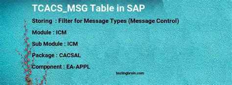 Tcacsmsg Sap Table For Filter For Message Types Message Control