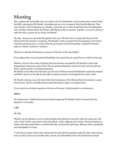 Mooting Senior Counsel Mooting May It Pleases The Honourable Court