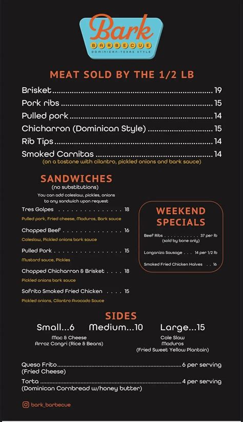 Bark Barbecue Menu Updated September 2025