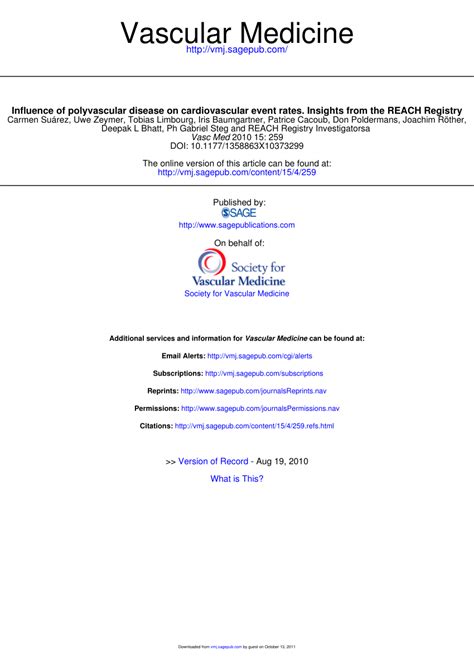 Pdf Influence Of Polyvascular Disease On Cardiovascular Event Rates