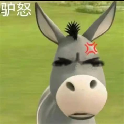 愤怒卡通驴，额头红纹，左上角配“驴怒”文字 草地驴有病表情包表情包图片动图 求表情网 斗图从此不求人