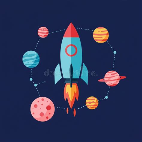 Stylized Illustration Of A Rocket In Space Against A Dark Blue