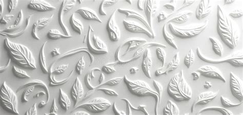 White Wall Decor With Embossed Leaves Pattern Seamless Texture For