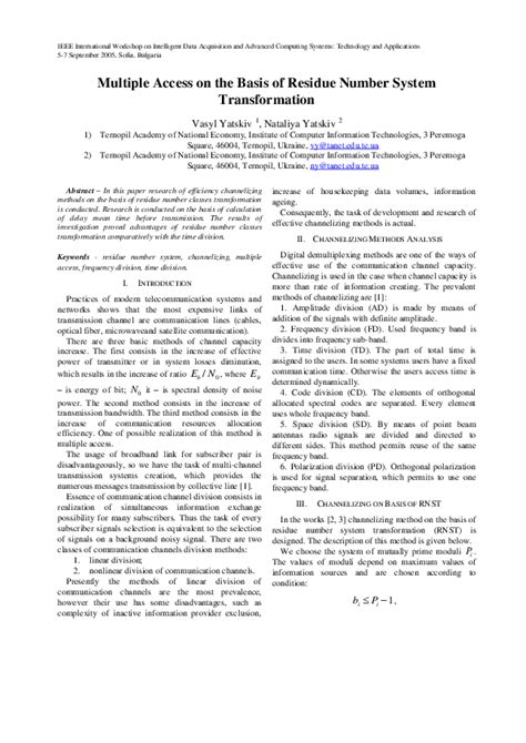 Pdf Multiple Access On The Basis Of Residue Number System Transformation