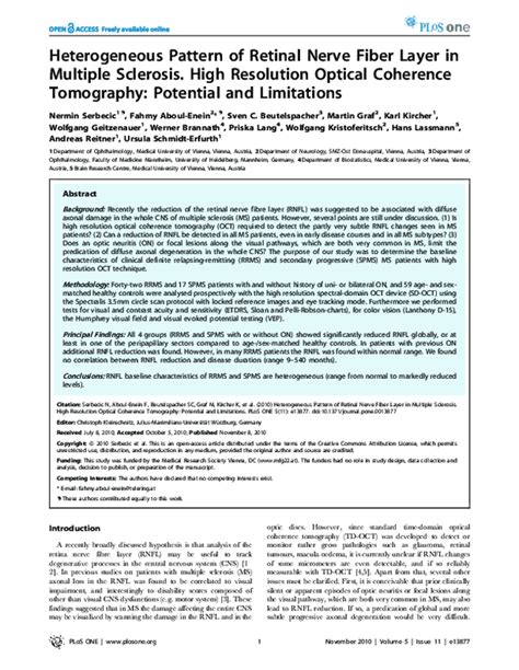 Pdf Heterogeneous Pattern Of Retinal Nerve Fiber Layer In Multiple Sclerosis High Resolution