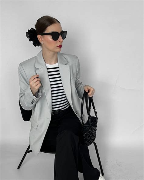 Nena On Instagram Light Grey Blazer On Repeat This Time With A Striped Shirt Wide Leg