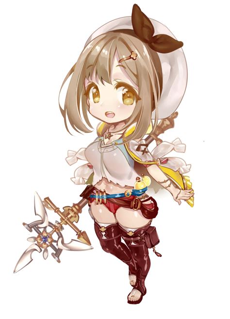 Manyuu Tasuke Sansei Atelier Atelier Ryza Reisalin Stout Chibi Cleavage Thighhighs Weapon