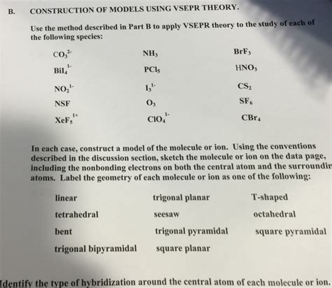 B CONSTRUCTION OF MODELS USING VSEPR THEORY Use The Chegg