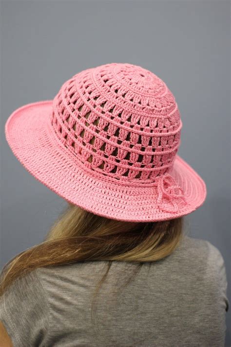 Crochet Sun Hat Womens Summer Hat Women Wide Brim Hat Pink Etsy
